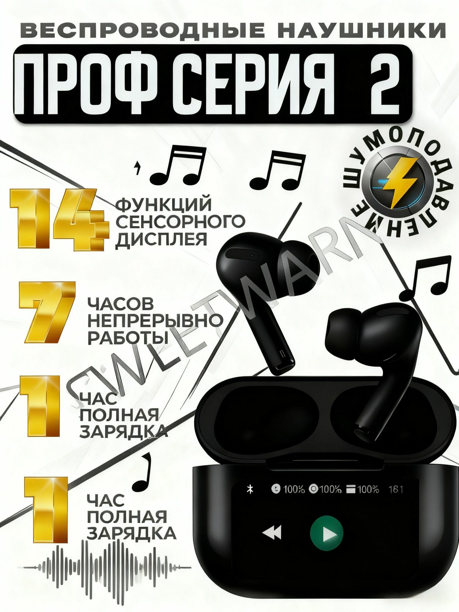 Наушники беспроводные A. Pods Pro 2 с микрофоном шумоподавлением и сенсорным экраном дисплеем Bluetooth USB Type-C наушники беспроводные