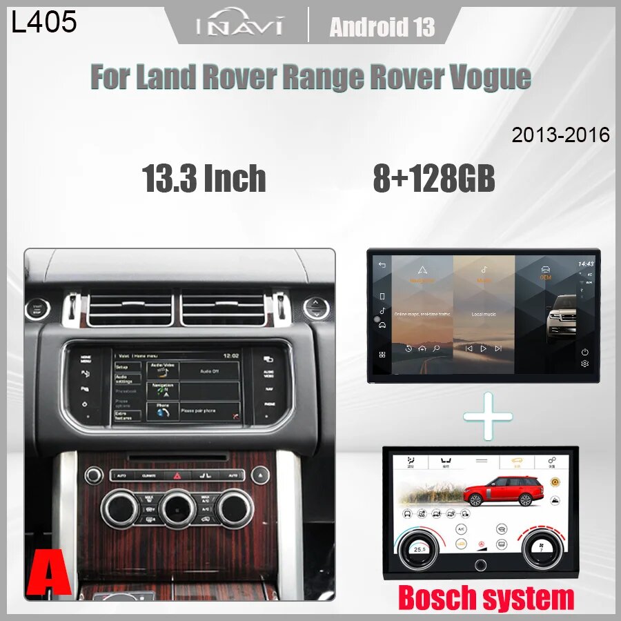 13,3-дюймовый мультимедийный плеер для Range Rover Vogue L405 2013-2017, радио, экран Carplay, Android 13, удерживает OEM-меню 2PCS Bosch 128GB