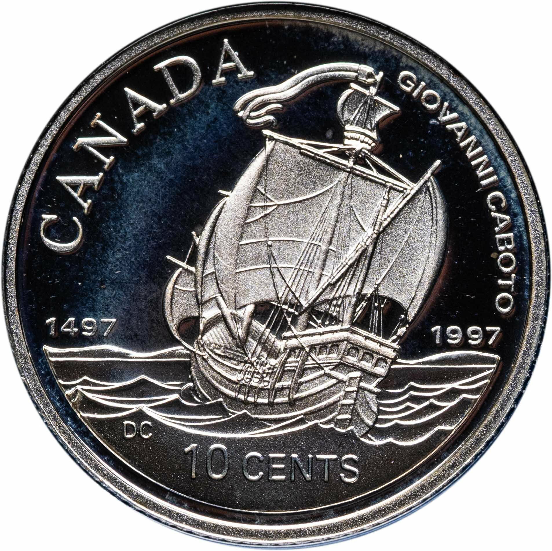 Канада 10 центов cents 1997 500 лет первому исследованию Джоном Каботом побережья Канады, Серебро 925, в сохранности Proof