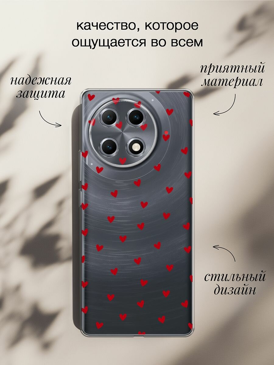 Чехол на Tecno Camon 30S / Текно Камон 30S с принтом "Red hearts", прозрачный — фото 1