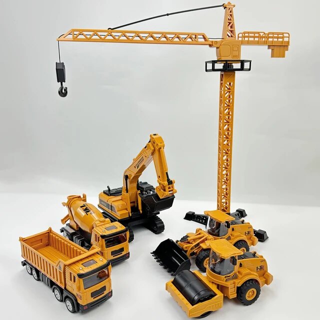 Набор из 6 игрушечных строительных машинок – детские игрушечные машинки и модели строительных машин – инерционные горки – Рождество