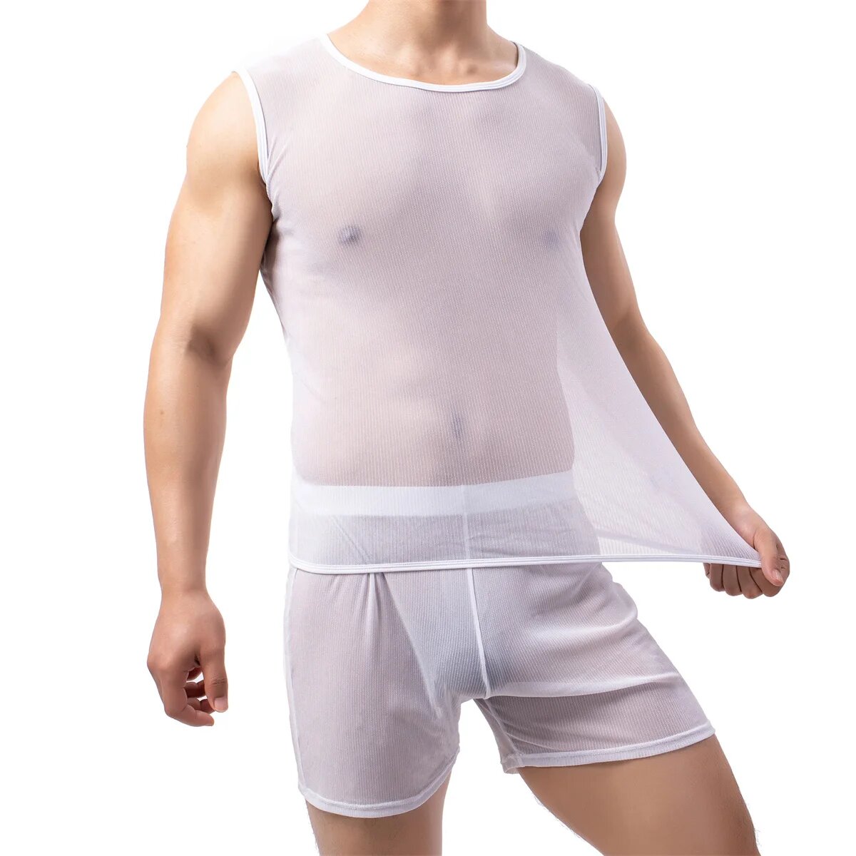 Юфеида сетчатые футболки для фитнеса мужские Белый, L, White Top and Shorts