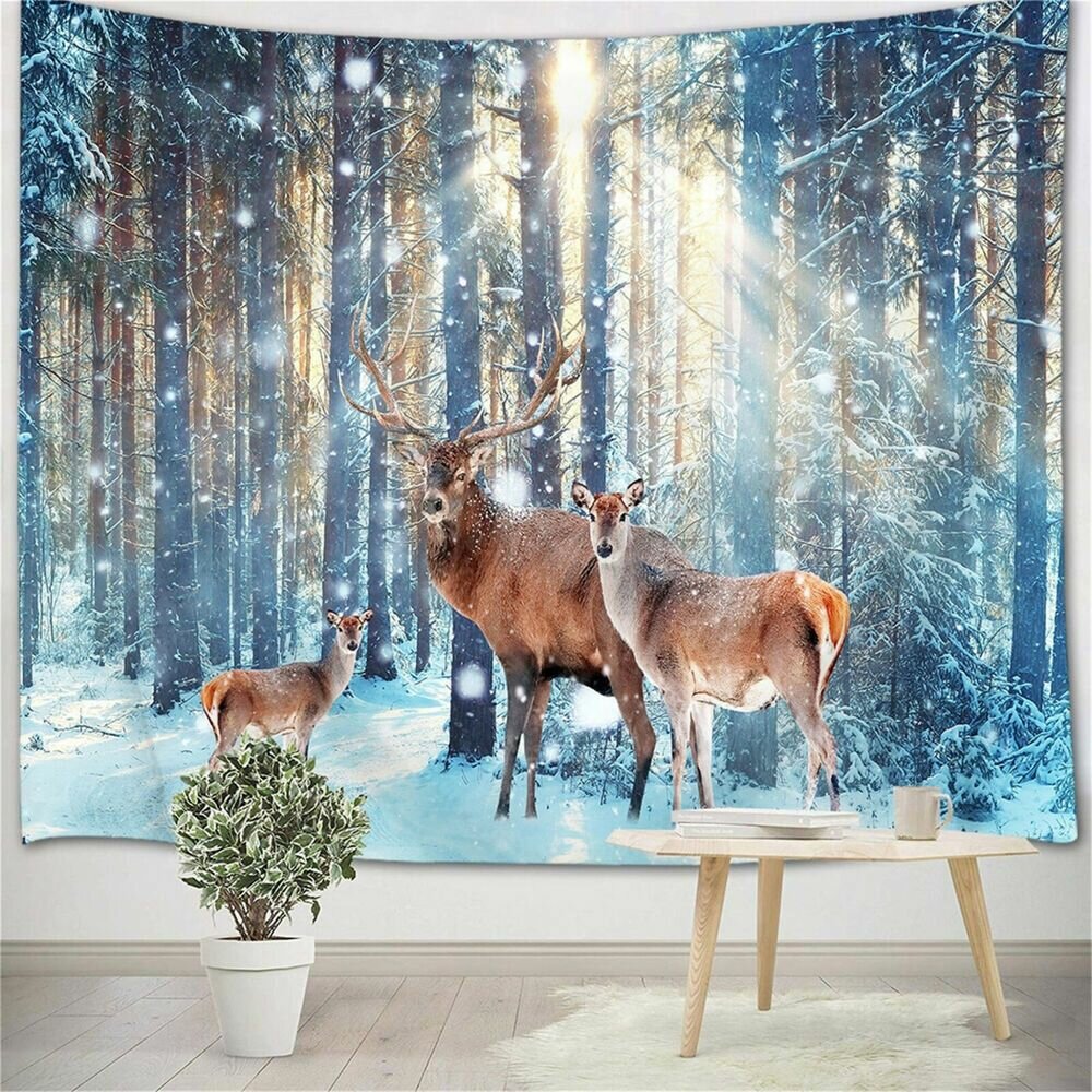 Гобелен дикий олень зима солнечный снег