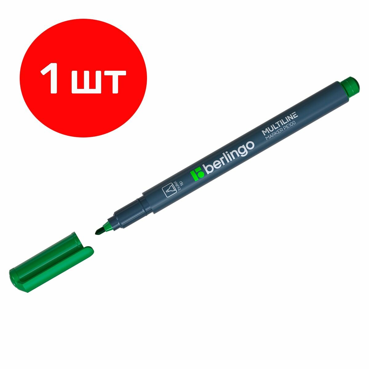 Маркер Berlingo "Multiline" PE100, перманентный, зеленый, толщина линии 1 мм