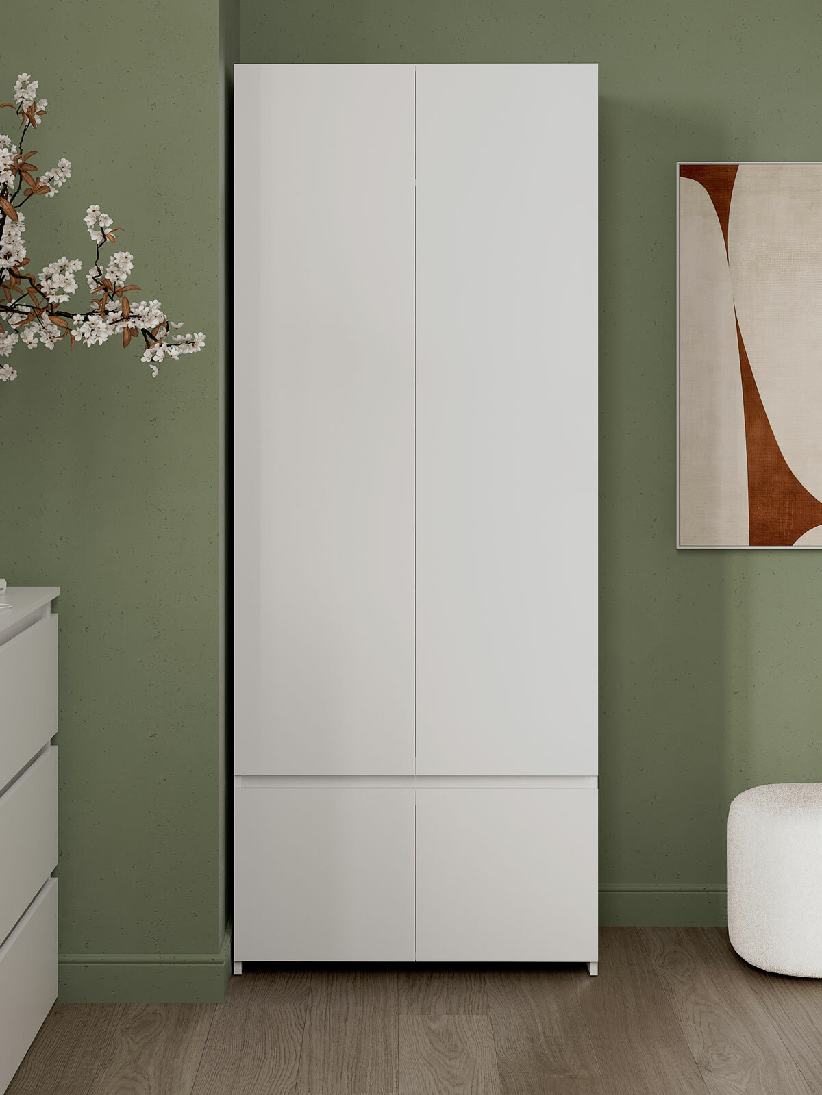 Распашной шкаф для одежды Милано Дуо с полками, со штангой для одежды, 80х41.4х200.2 см, Белый