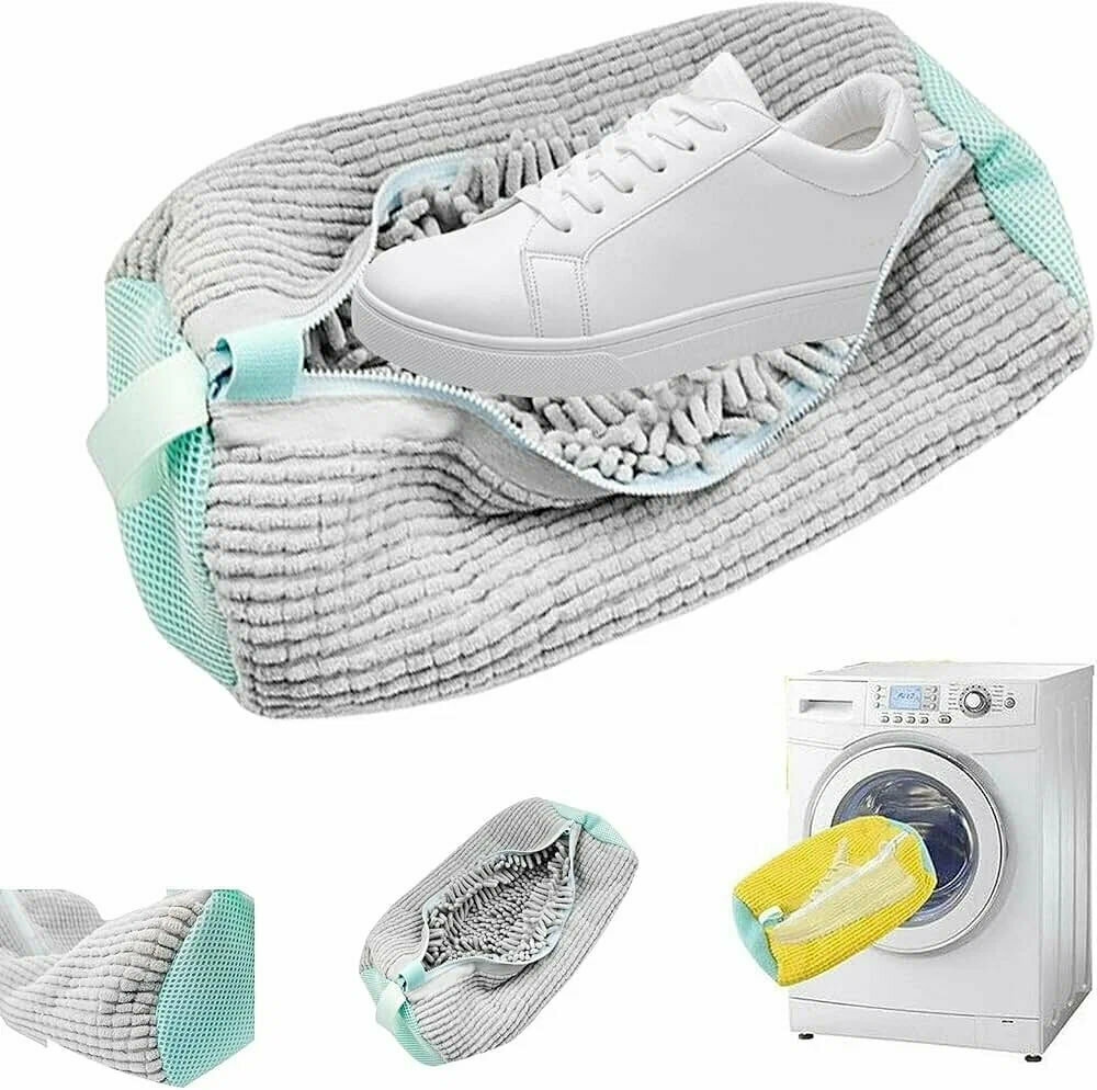 Мешок для стирки обуви и кроссовок в стиральной машине, застежка-молния, синелевая микрофибра, серый