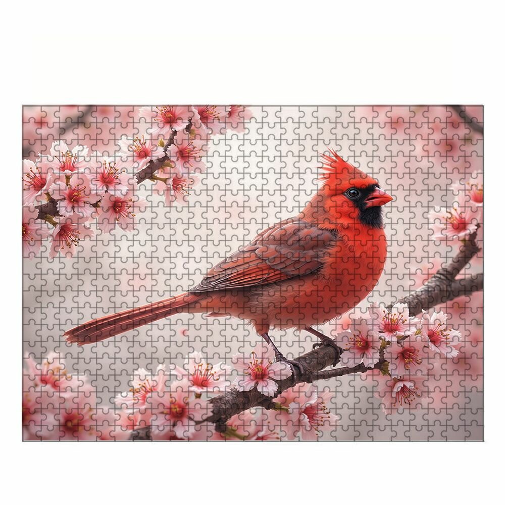 Пазлы для взрослых 500 элементов Пазл с рисунком Красный кардинал на цветущей ветке Puzzle Time пазлы для детей