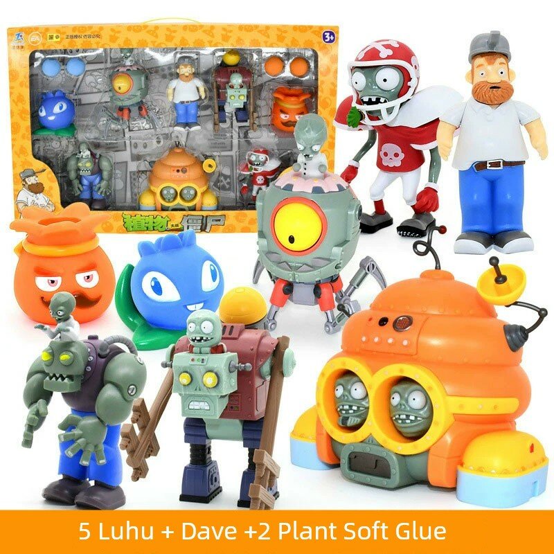 Набор Plant vs. Zombies с 5 фигурами: 5 зомби и 2 растения, включая Дейва, новая модель