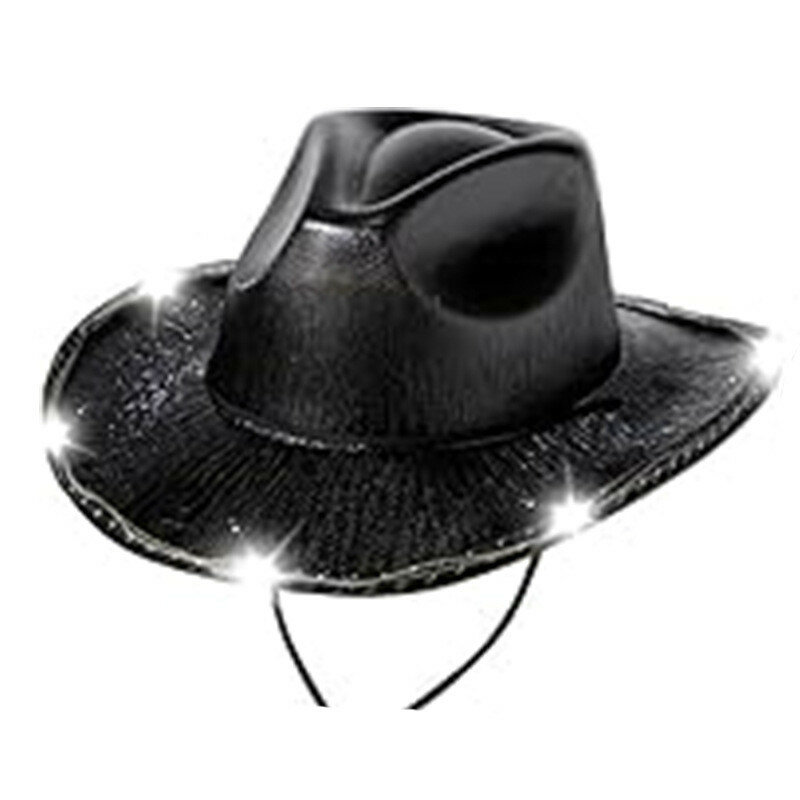Led cowboy hat with builtin lights for cosplay and festival wear brand unknown black