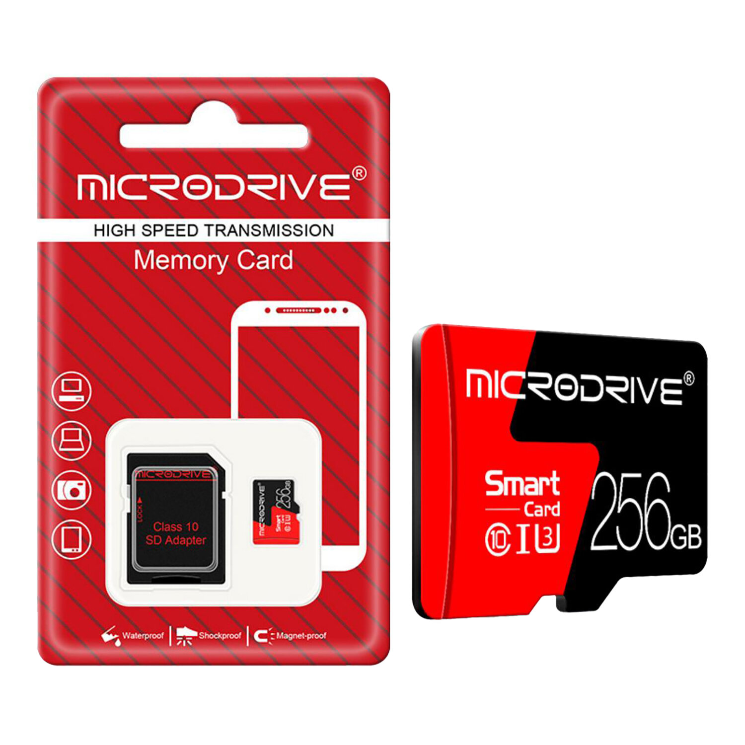 Карта памяти TF (micro SD) 32GB/64GB/128GB/256GB, Class 10, скорость чтения и записи 20-40 MB/S, с адаптером SD, для видеорегистратора, смартфона, камеры, игровой консоли, дрона, устройств безопасности, 1 шт.