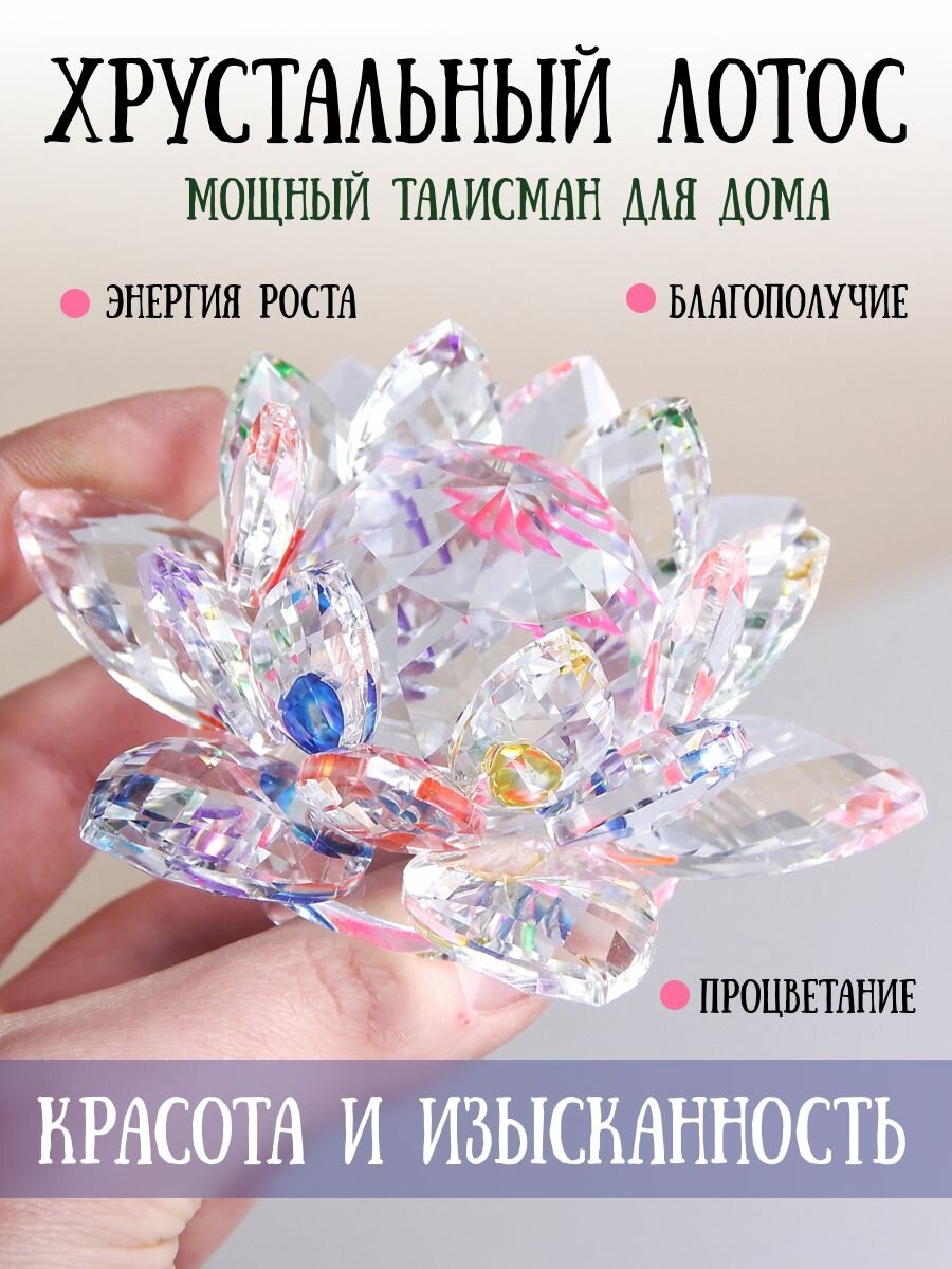 Лотос хрустальный 9 см радужный в подарочной коробке
