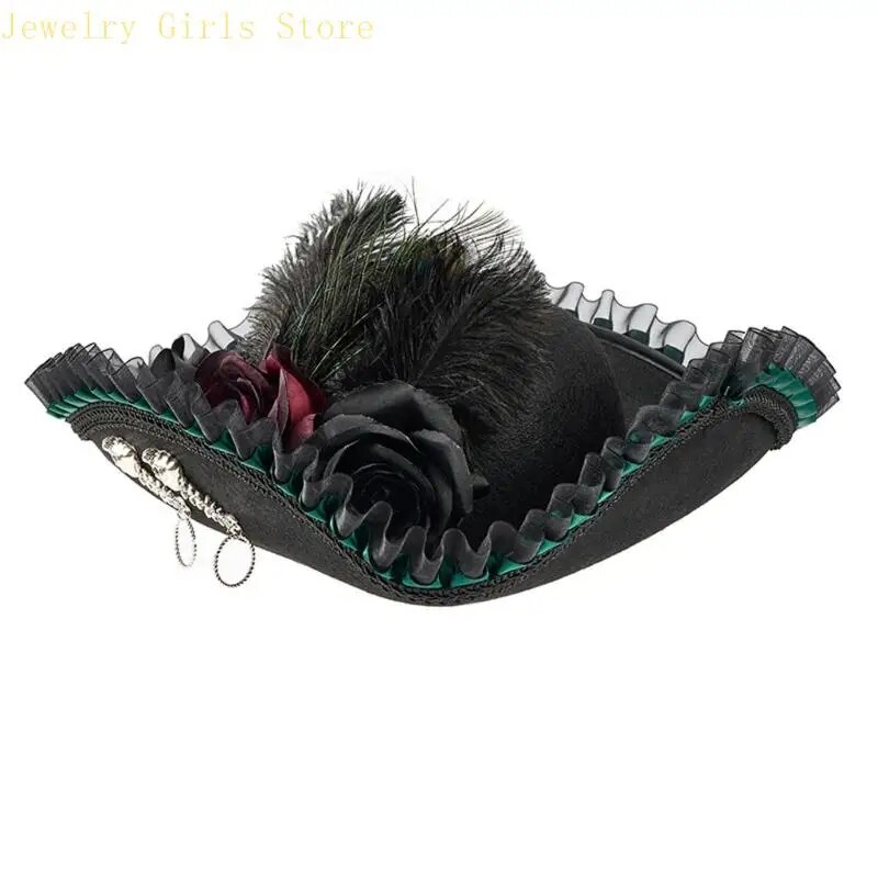 Пиратская шляпа из полиэстера для взрослых Темно-зеленый, Black green