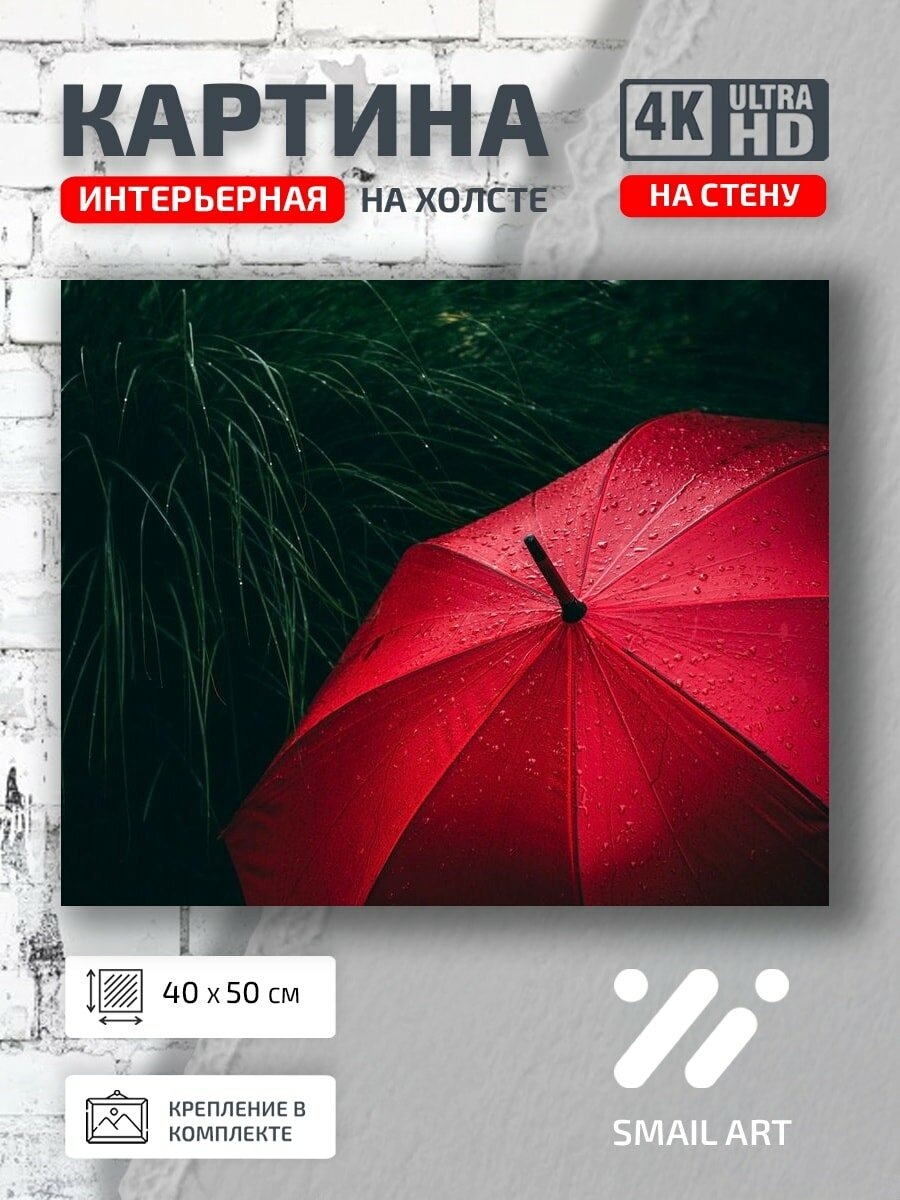 Картина на холсте интерьерная 40 на 50 на стену Зонт красный для студии атмосфера