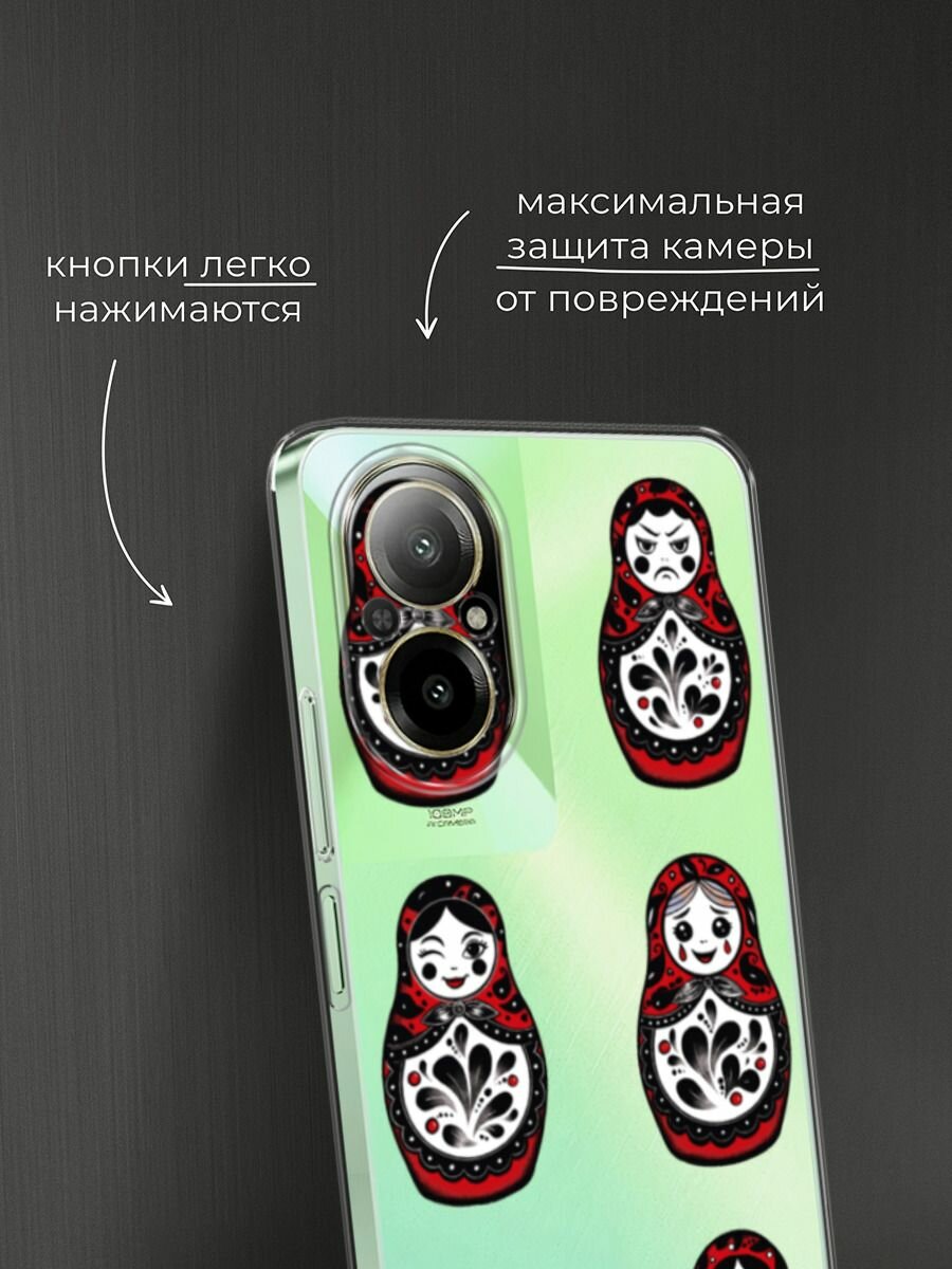 Чехол на Realme C67 4G / Реалми C67 4G с принтом Разные матрешки, прозрачный — фото 1