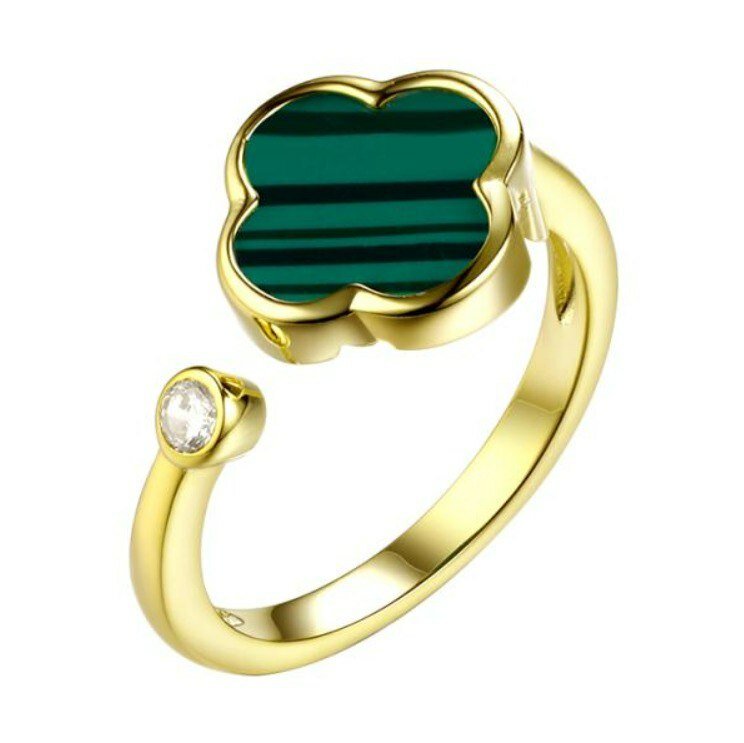 Кольцо, серебро, 925 проба, малахит, фианит