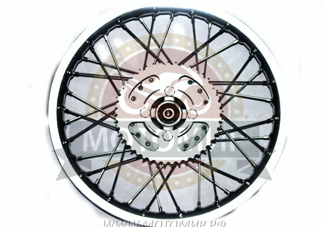 Обод 16" задний спицы 1,6х16" в сборе, ось D12 мм (диск+звезда) (пит-байк),