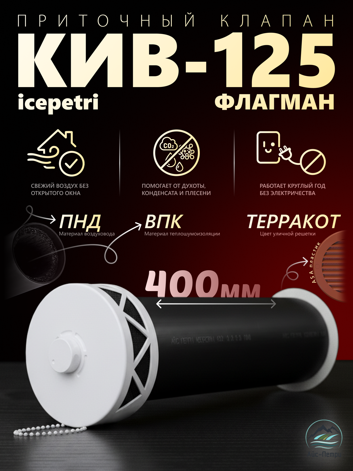 Приточный клапан КИВ-125 Флагман 400 ПНД ВПК терракот