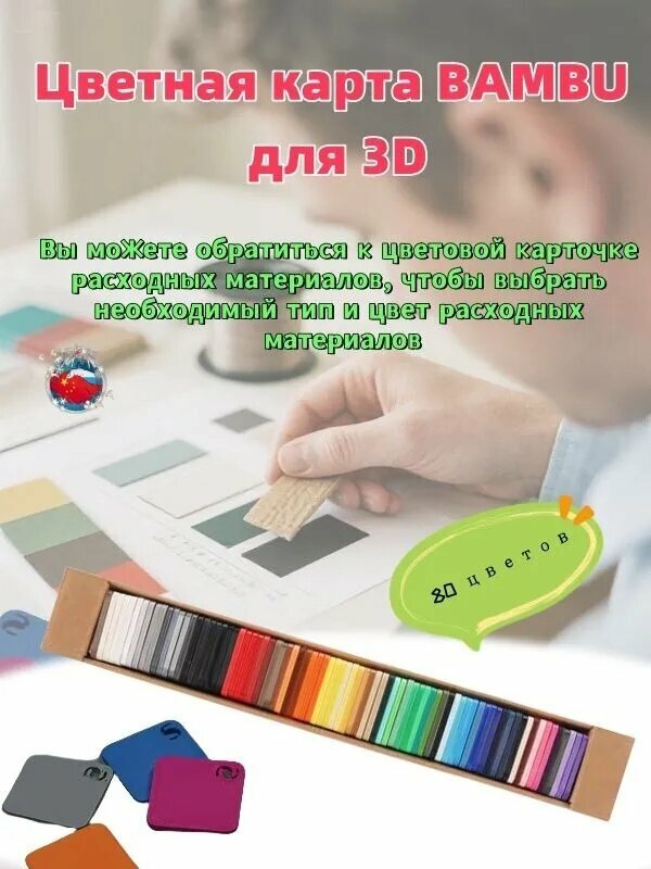 Цветная карта Bambu Lab 80 цветов 24x24 мм для 3D-печати: Палитра нитей, выбор оттенков, совместимость с PLA/PETG/ABS