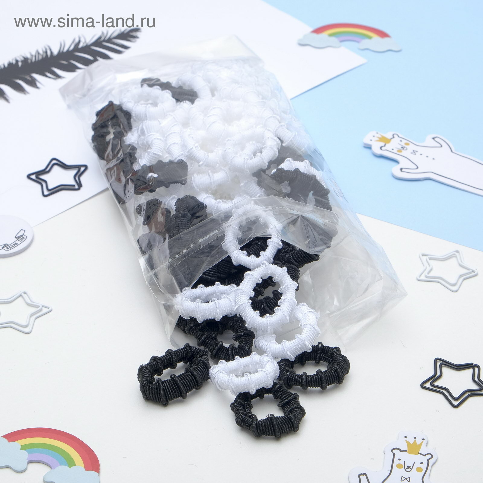 Резинки для волос "Махрушка", набор 100 шт, классика, 3 см, чёрные, белые