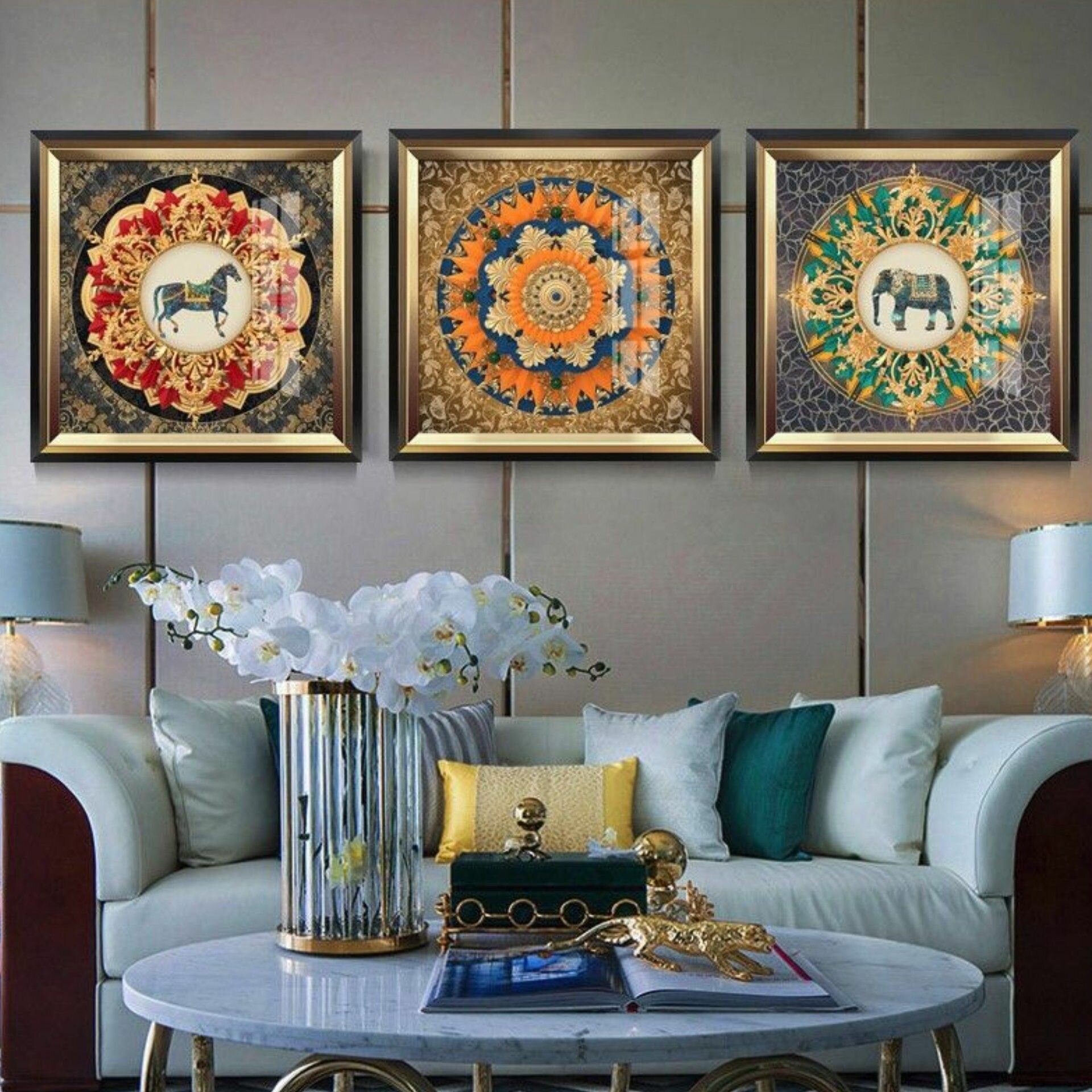 Алмазная мозаика Триптих Орнаменты 120х40 см