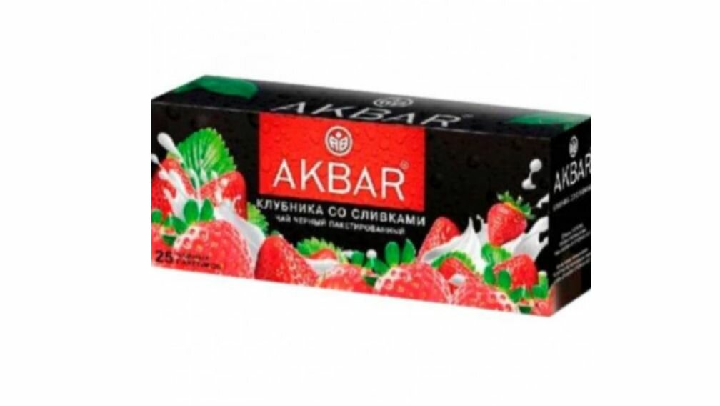 Akbar Чай черный Клубника со сливками 25 пак по 1.5 г