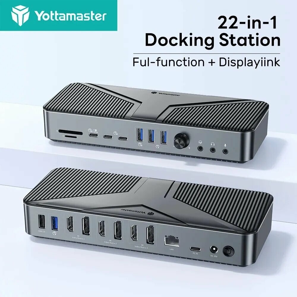 USB - хаб SG22 22 в 1 Настольная док-станция типа C, 8K HDMI DP 3,5 мм аудио RJ45 PD60W SD/TF USB3.2Gen2 3концентратор, с регулировкой громкости, 20Vадаптер питани