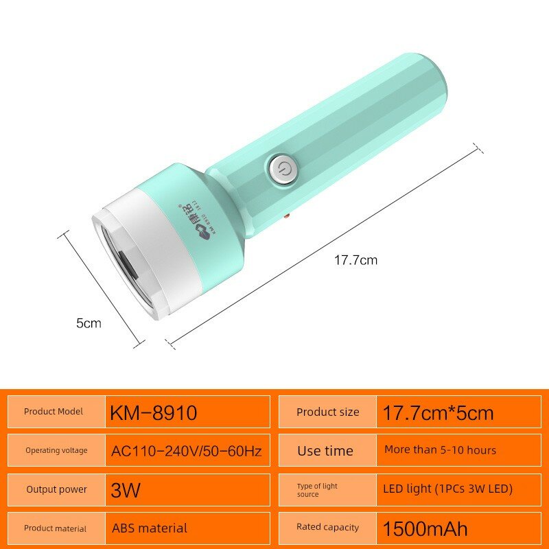 8910 Зеленый фонарик с USB-зарядкой и 10-часовым аккумулятором для походов на природе