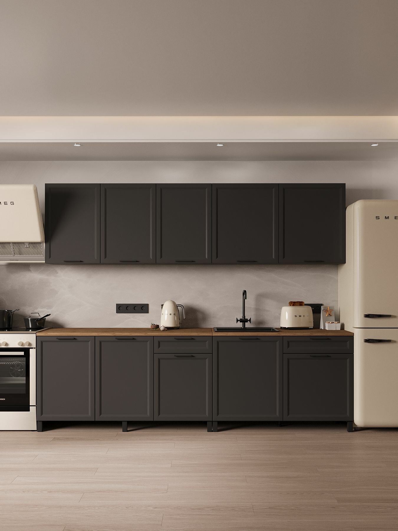 Кухонный гарнитур Римини 2,7м диамант серый со столешницей