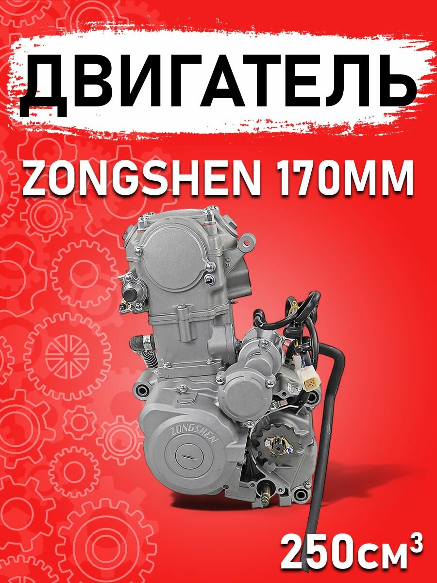 Двигатель 170MM (CB250) ZONGSHEN жидкостное охлаждение (патрубки, педаль п/п, кикстартер)