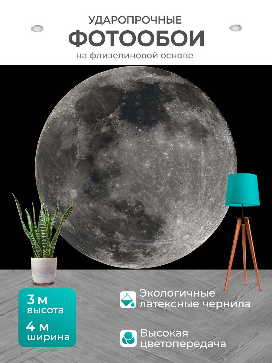 Фотообои моющиеся ударопрочные "Луна, полнолуние, свет луны" 400x300 см. флизелиновые на стену