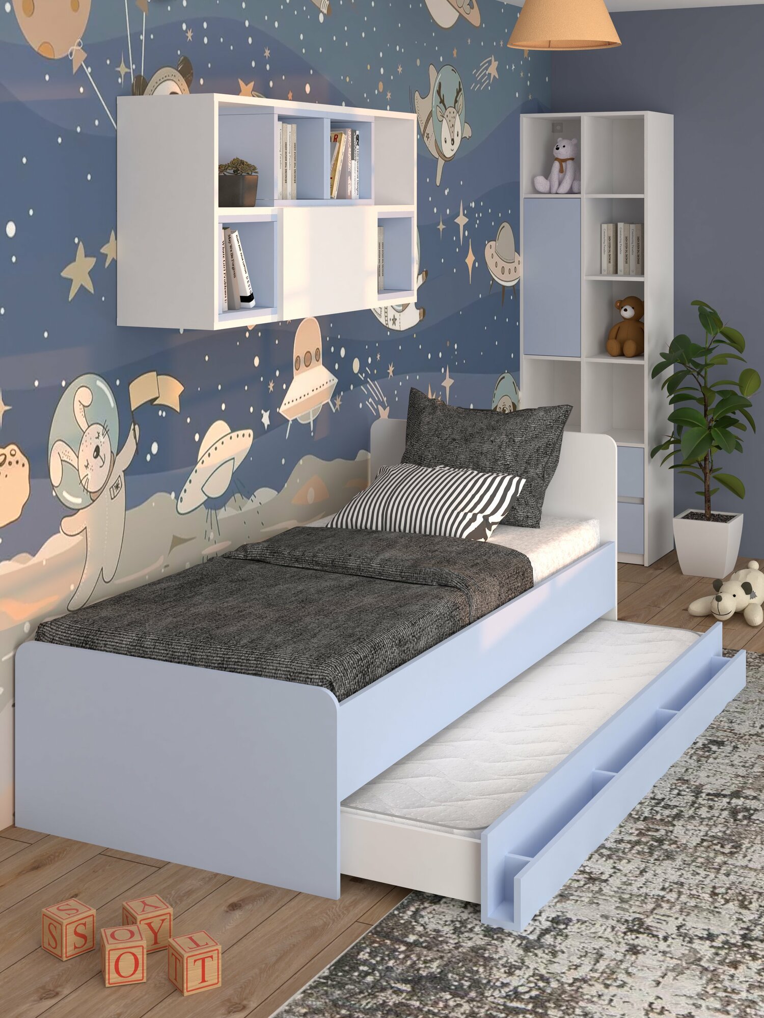 Есэндвич Grand Лаворо Кровать 90х200 с дополнительным спальным местом (Белый/Серенити) 203х93х80 см