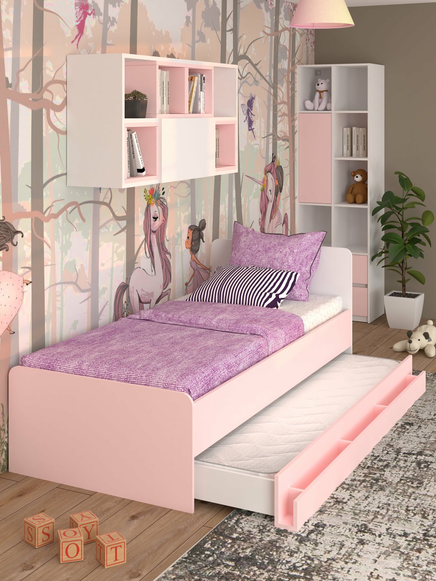 Есэндвич Grand Лаворо Кровать 90х200 с дополнительным спальным местом (Белый/Розовый кварц) 203х93х80 см