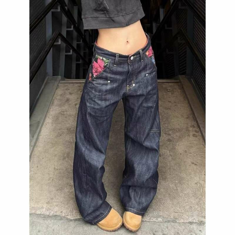 JYL Джинсы Мужские Прямые Американские Деним Синие Вышивка Хип-Хоп Атмосферные Непринужденные Деним, Размер_XL