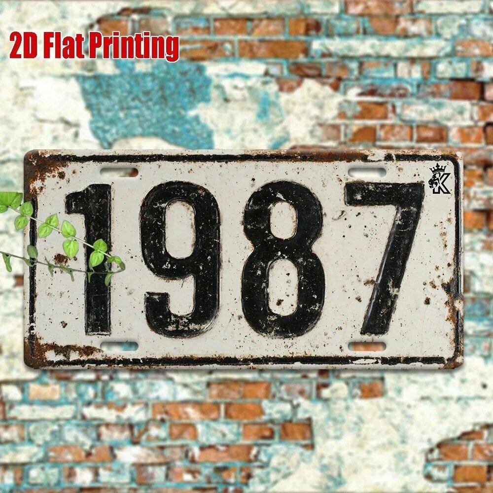 Декоративная Табличка Номерной знак-"1987 год" , подарок мужчине в гараж, металл, 15х30 см