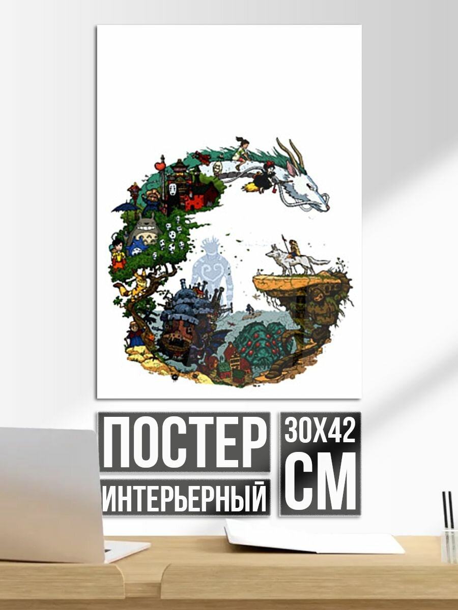 Постер на стену Миры Хаяо Миядзаки унесенные призраками и другие