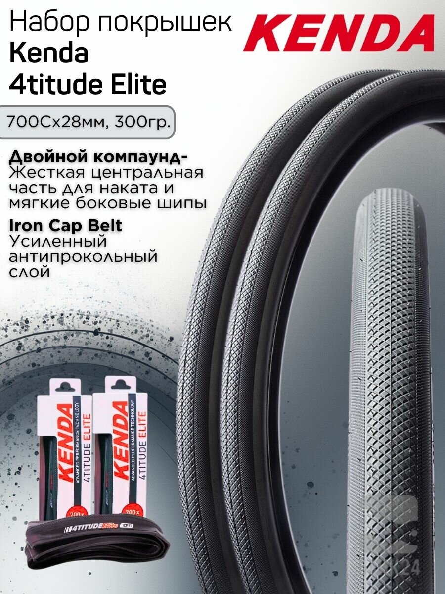 Набор покрышек Kenda 4titude Elite (K1225) 700x28C, антипрокольная, черная