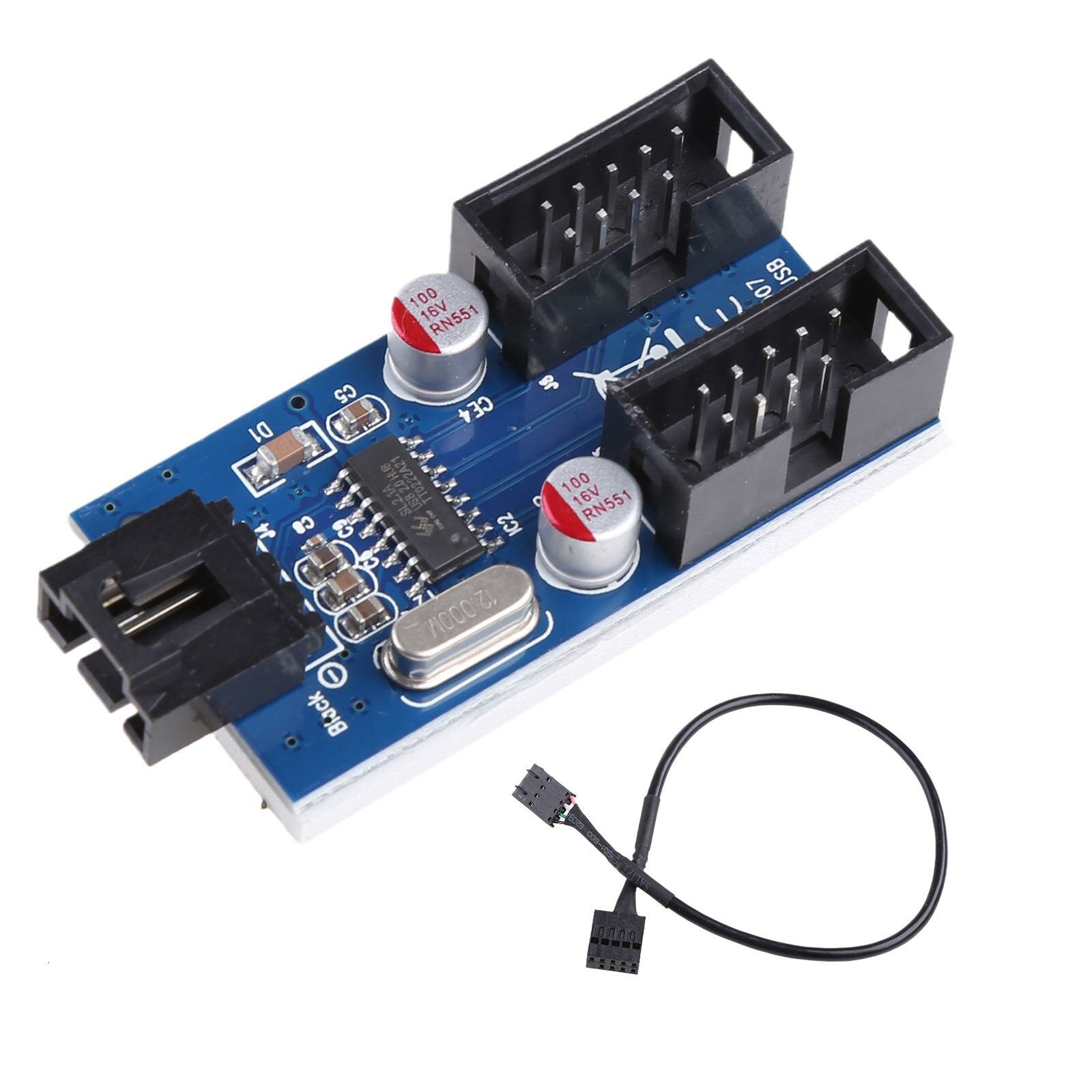 Разветвитель USB 9-pin для материнской платы 1 на 2, Черный