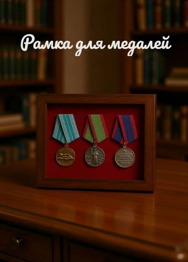 Рама футляр ручной работы для медалей, орденов и нагрудных знаков бордовая