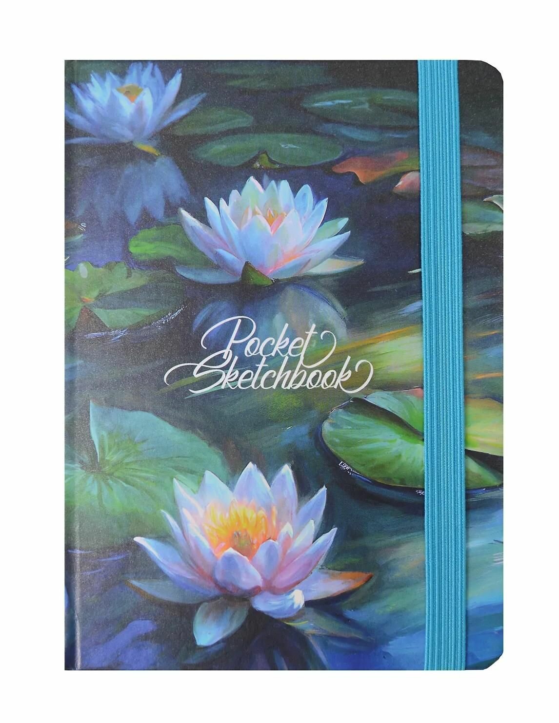 Скетчбук Listoff формат А6, 48 листов, "Кувшинки", скругленные углы, резинка СК6485540