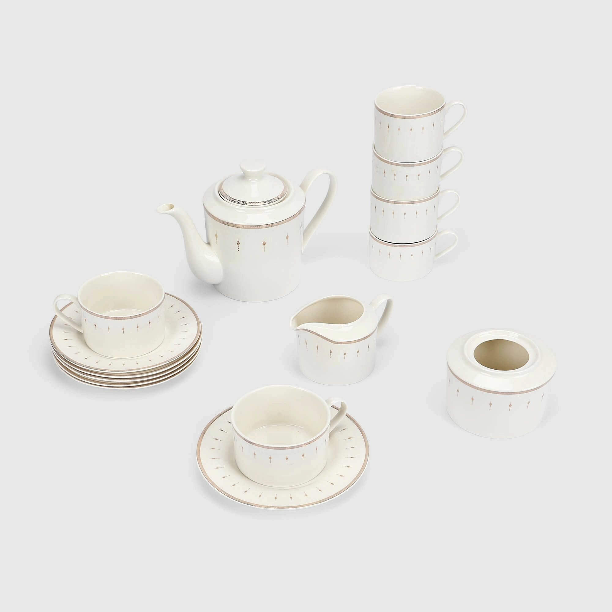 Набор посуды чайный на 6 персон Macbeth bone porcelain Shawl 15 предметов