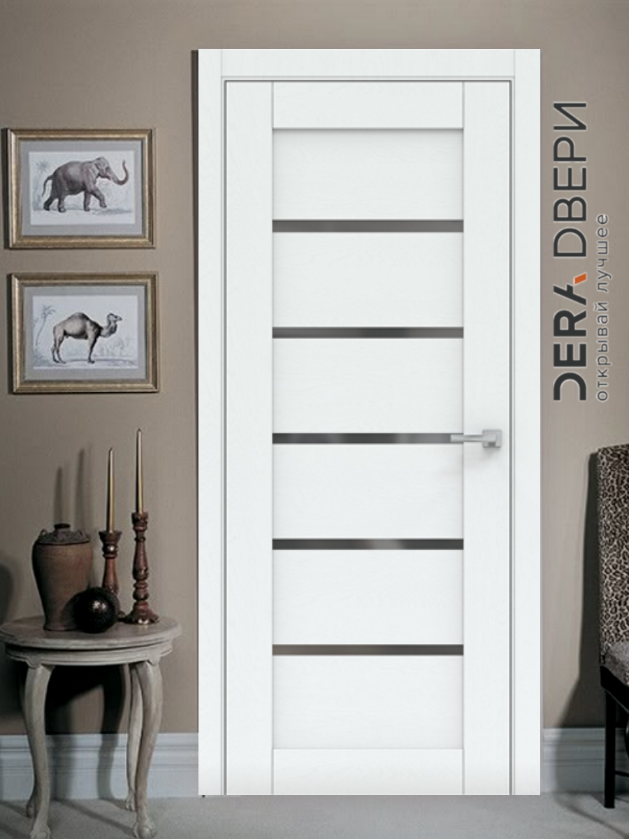 Дверь межкомнатная Дера 683 глухая в комплекте. ПВХ, Арктик, МДФ, вставка-стекло лакобель черный, 60х200 см. 1 шт.