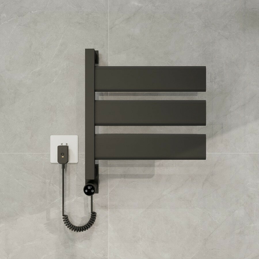 Космический алюминиевый умный электрический подогреваемый полотенцесушитель с постоянной температурой, вращающаяся стойка для хранения из нержавеющей стали без сверления