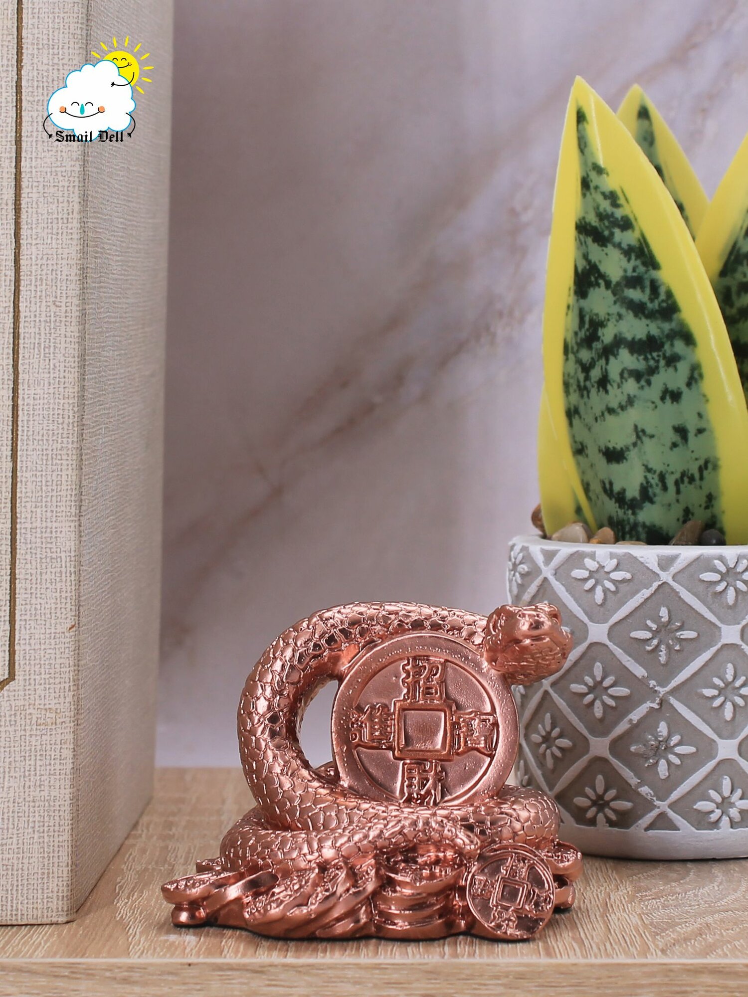 Статуэтка Змея с монетой , 7,5 см , гипс , цвет медь