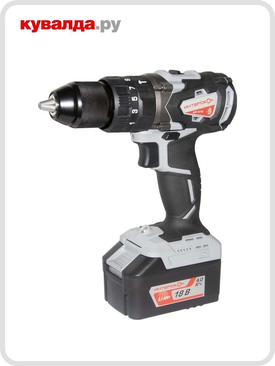 Дрель-шуруповерт аккумуляторная ИНТЕРСКОЛ ДАУ-13/18 В ударная (1х4.0 Ач)