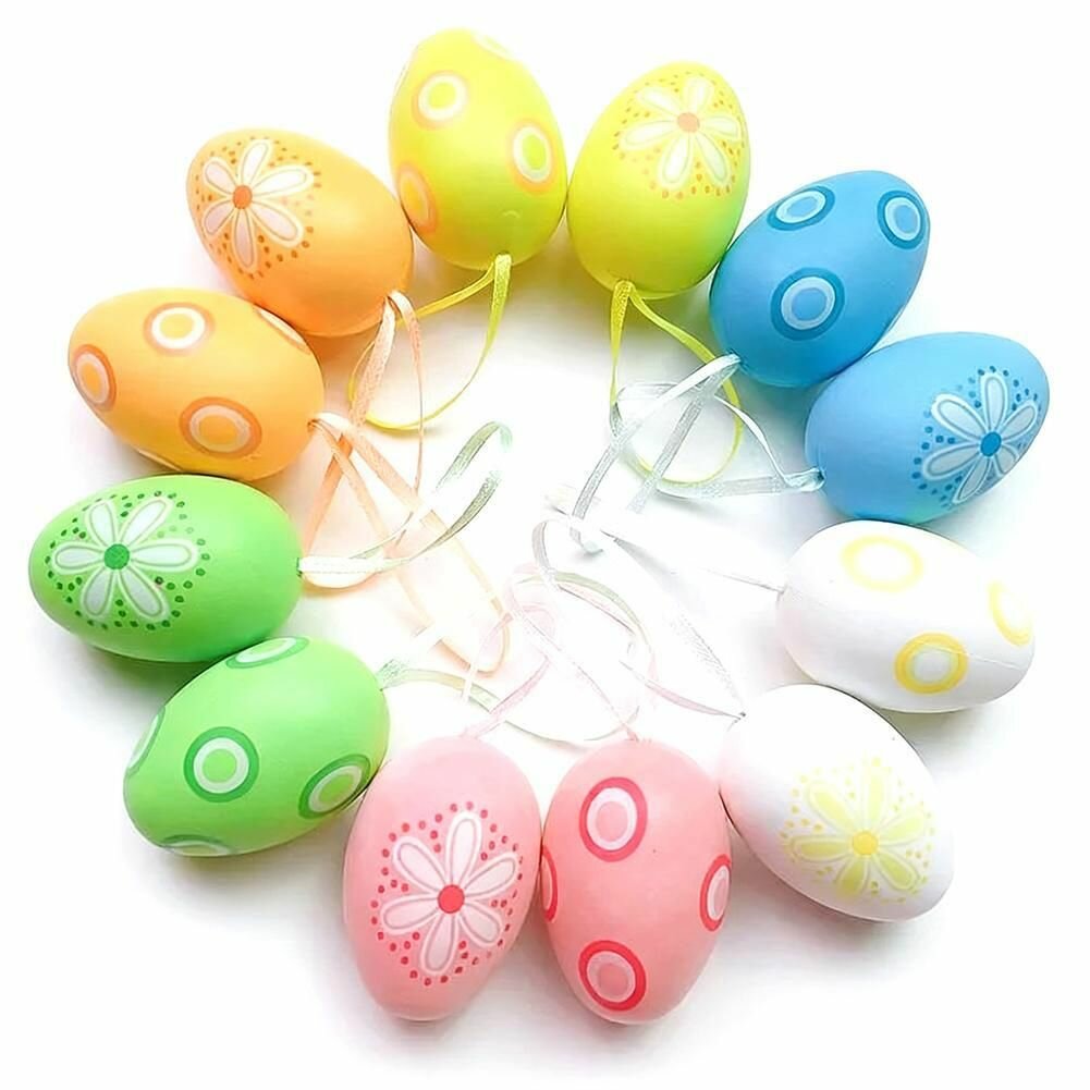 Яйца пасхальные, разноцветные, размер 4*6 см, набор 12 штук.