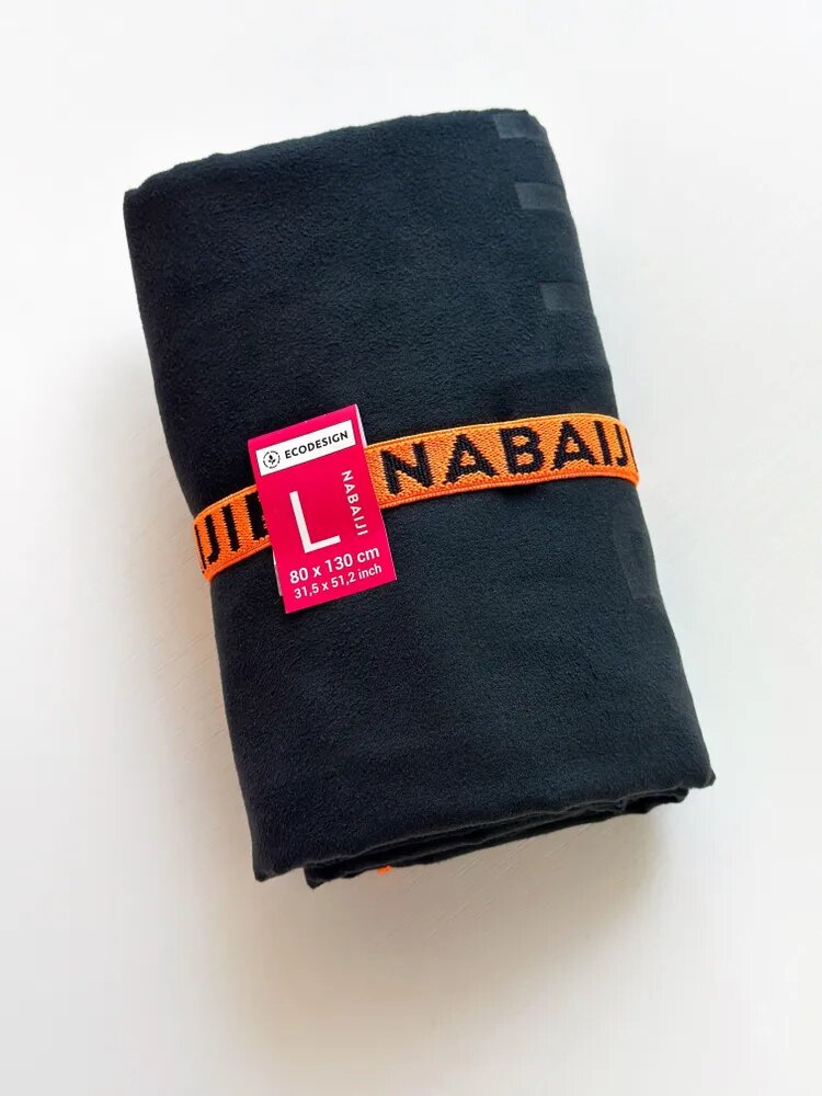 Полотенце из микрофибры Nabaiji L 80x130см, черное, сделано в Китае