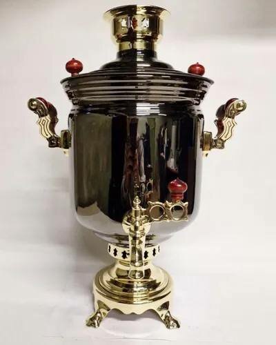 Жаровой самовар на дровах 5 литров никелированный чено-золотой целиндр