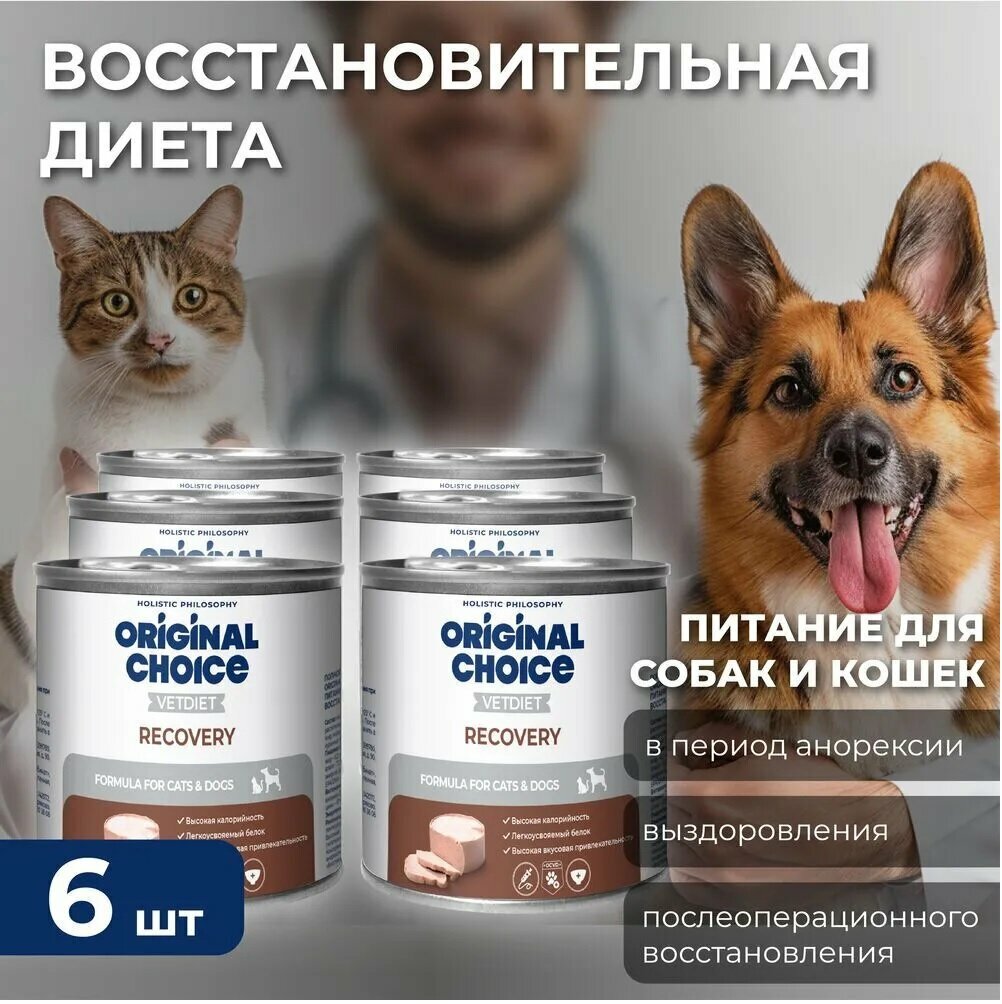 Ветеринарная диета ORIGINAL CHOICE VETDIET Recovery влажный корм для собак и кошек восстановительная диета 6 шт х 525 г