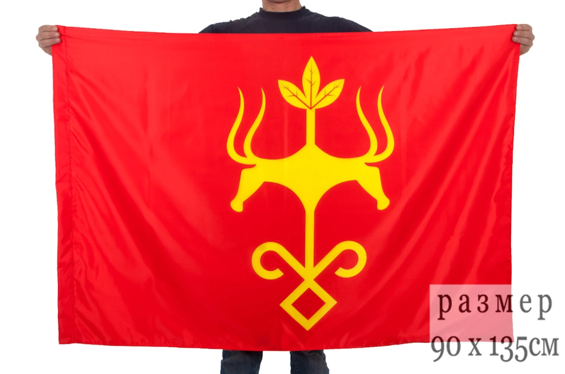 Двухсторонний флаг Майкопа (Республика Адыгея); размер: 90х135см; материал: полиэфирный шелк; карман под флагшток