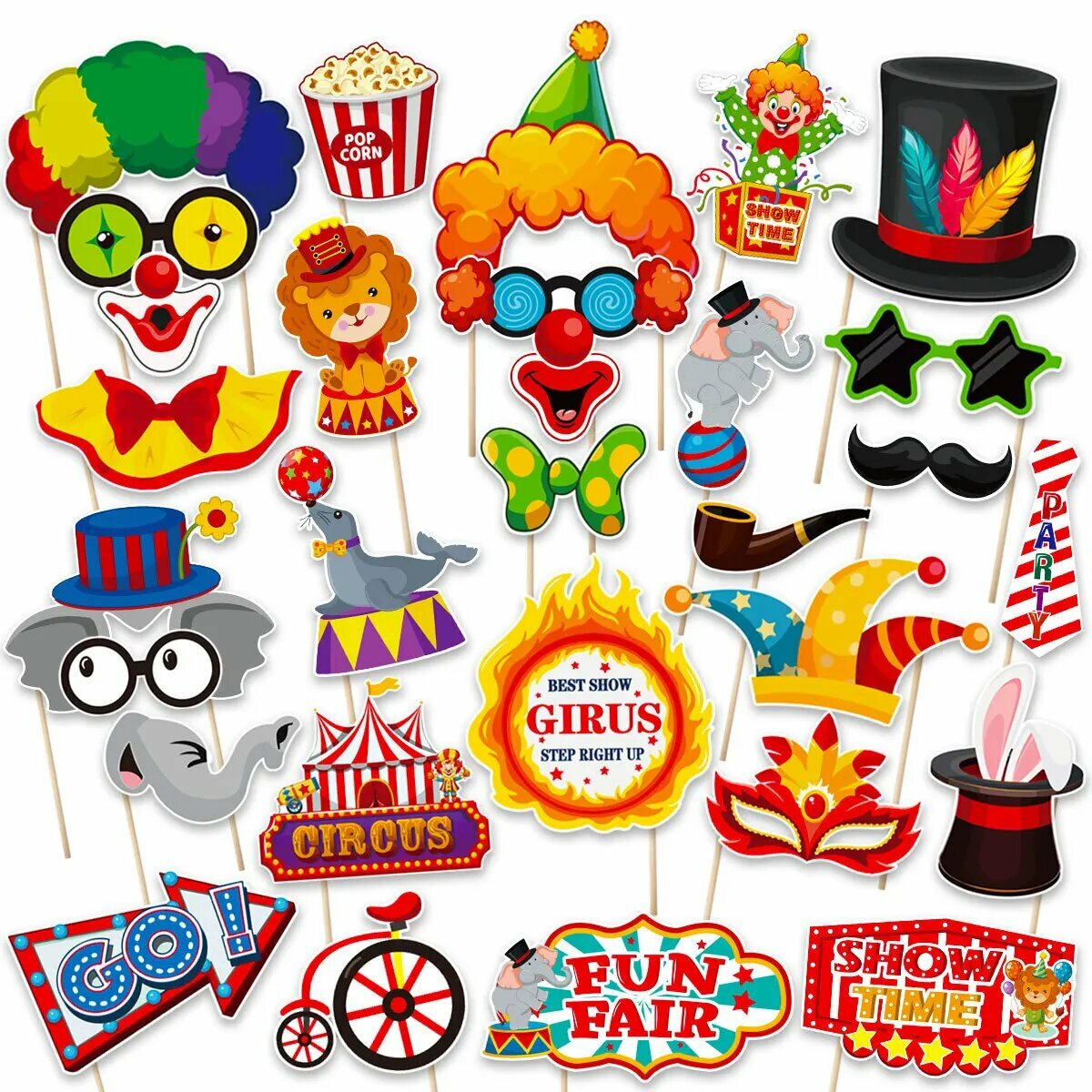 30 шт, карнавальный цирк, забавный детский реквизит для фотосессии, клоун, парк развлечений, шоу-чай, сделай сам, товары для свадебной вечеринки